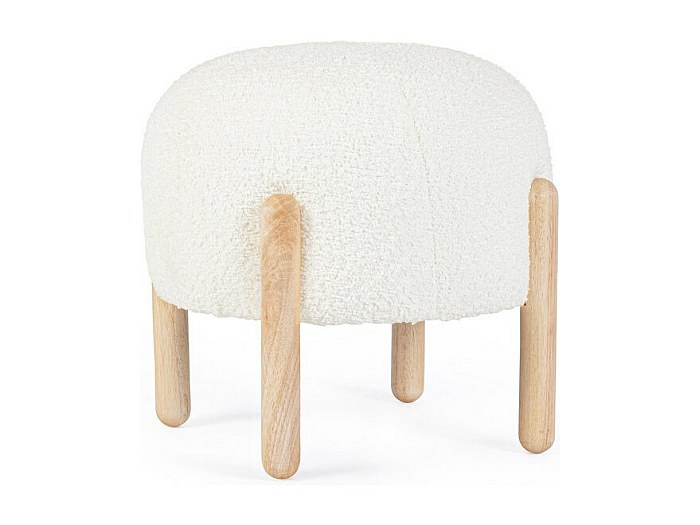 Witte poef met bouclé-effect en rubberhouten poten - DAYLA