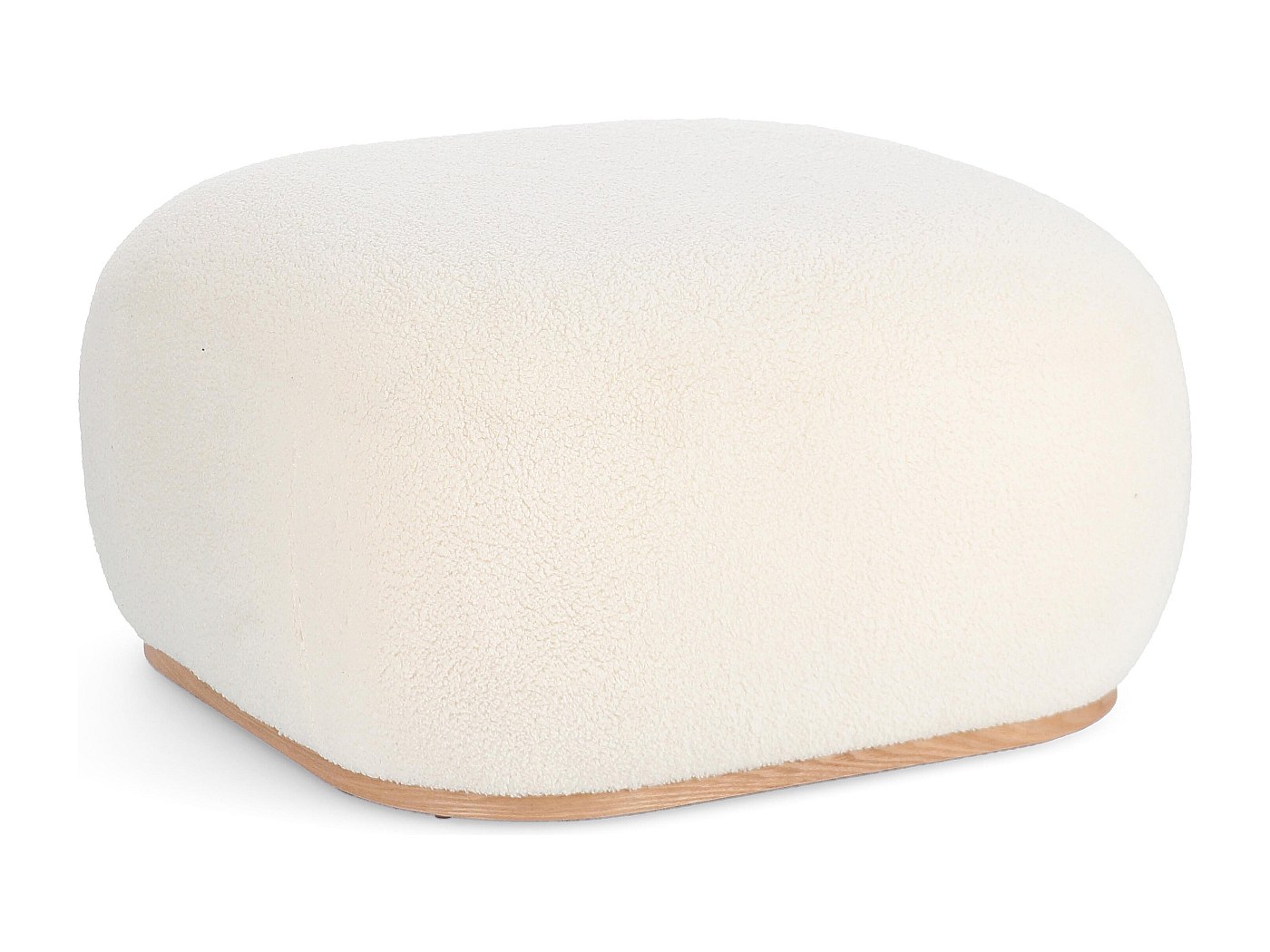 Pouf en tissu blanc et base en bois - MIRIANA