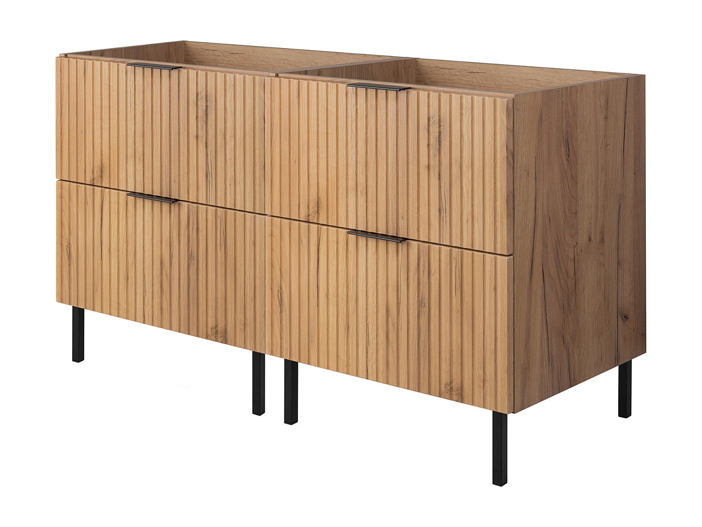 Meuble de salle de bain, Chêne Craft + poignée noire, 120 x 77 x 46 cm