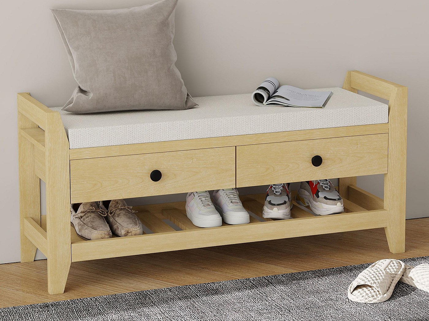 Mueble para zapatos - con asiento - con 2 cajones - con estanterías ...