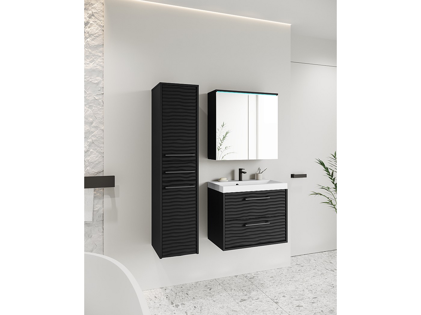 Conjunto de muebles de ba?o con lavabo y espejo Canada Negro