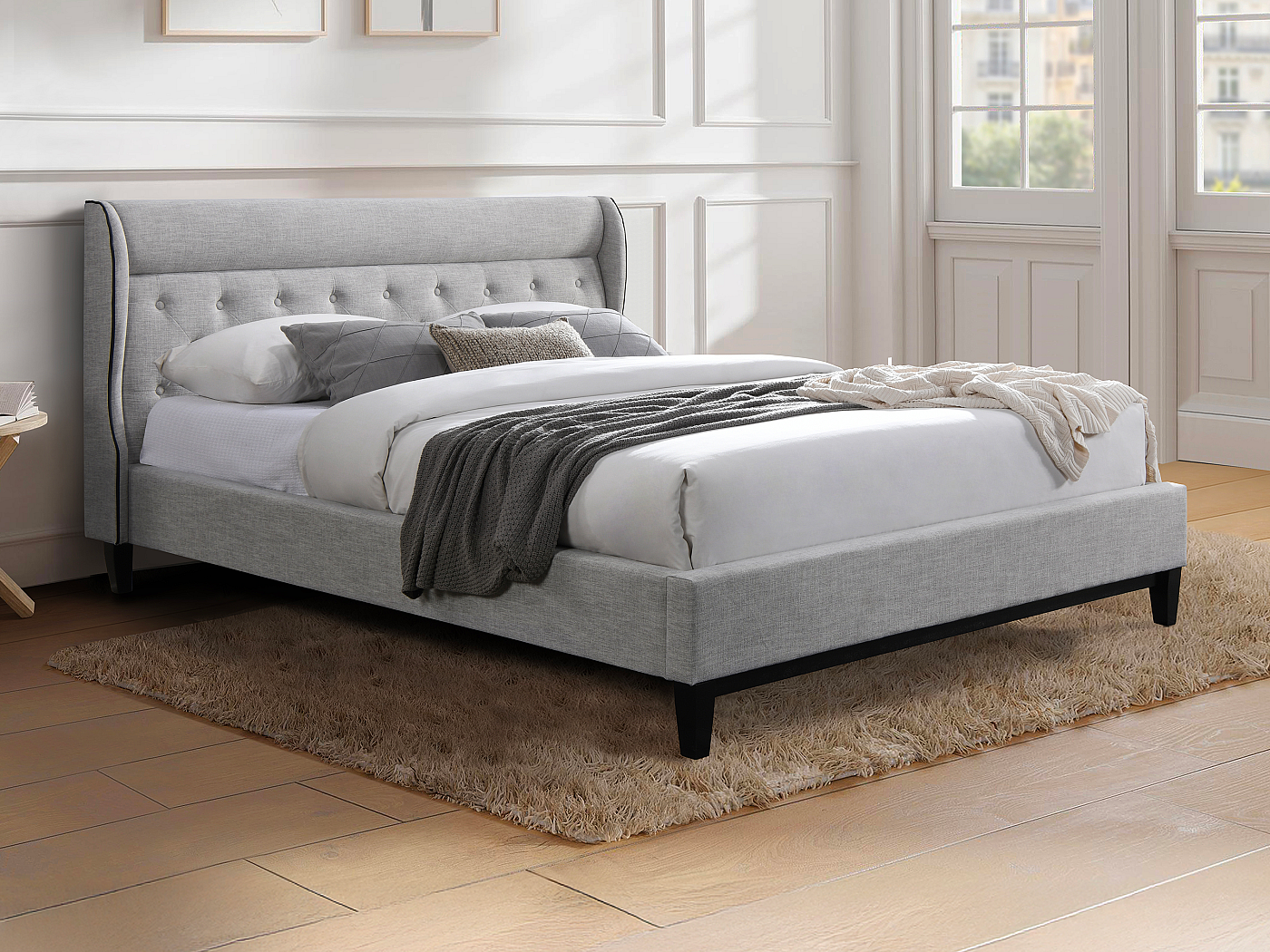 Lit queen size 160 x 200 cm tissu gris - MARSDENIO