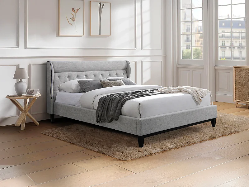 Queen size seng 160 x 200 cm gråt stof - MARSDENIO