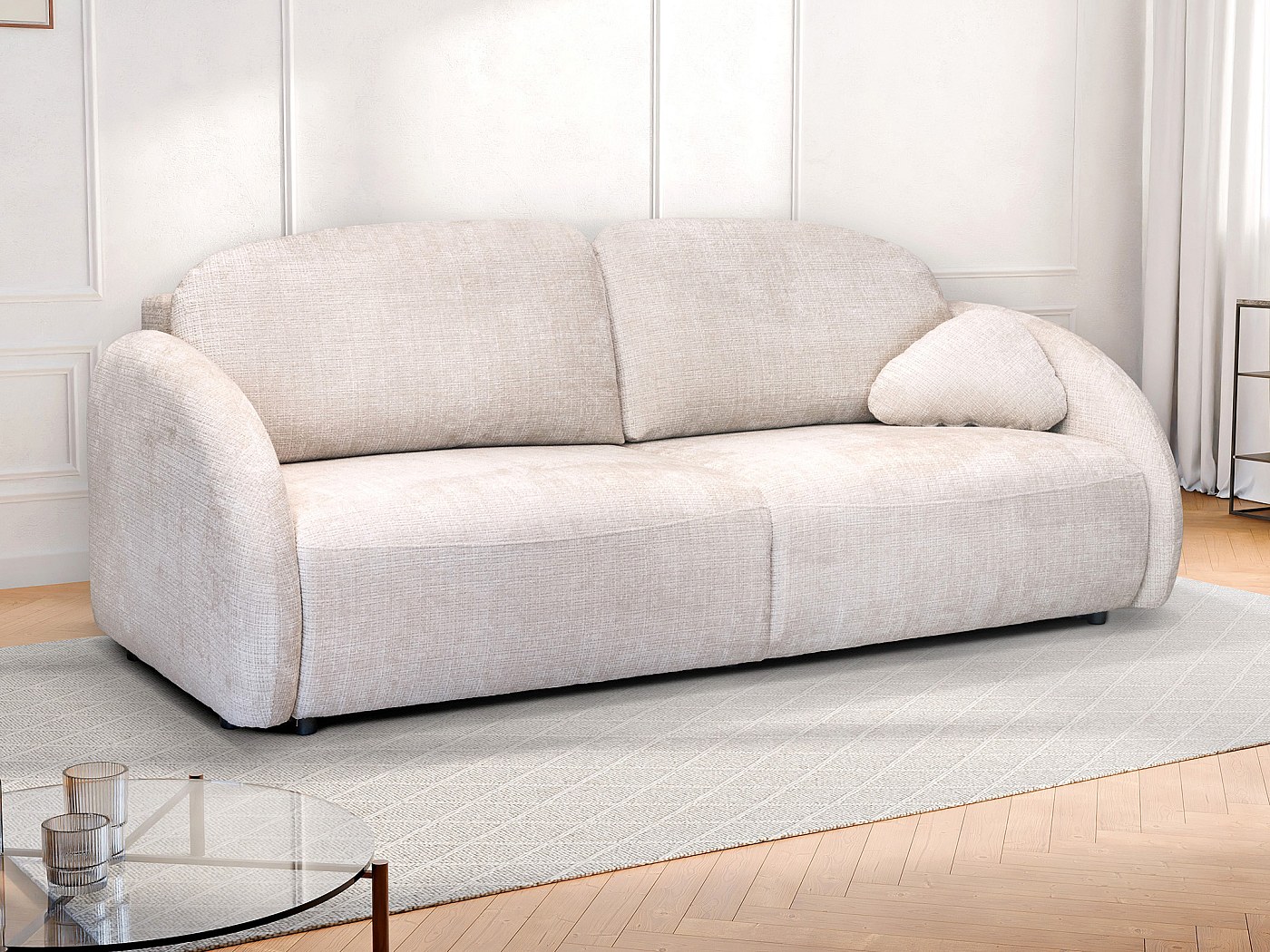 Canapé 3 places convertible en tissu chenille beige AVOLINE