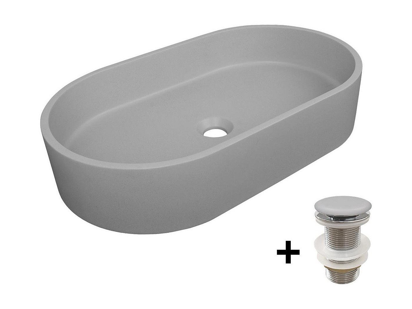 Lavabo da appoggio ovale in cemento lisciato 60x35cm + sifone ALAN