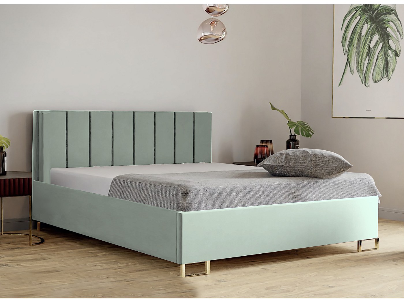 Cama tapizada MALIBU, cabecero acolchado, tapizado VELUTTO, caja con resorte de gas, altura ...