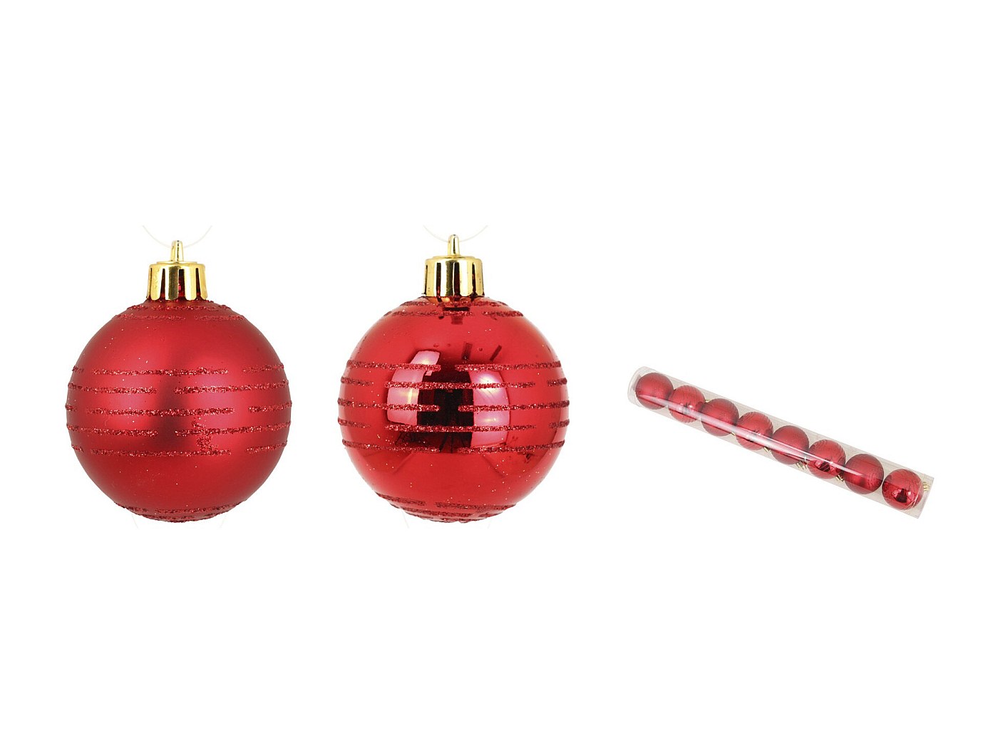 Set de 8 boules de Noel decor rayures rouge