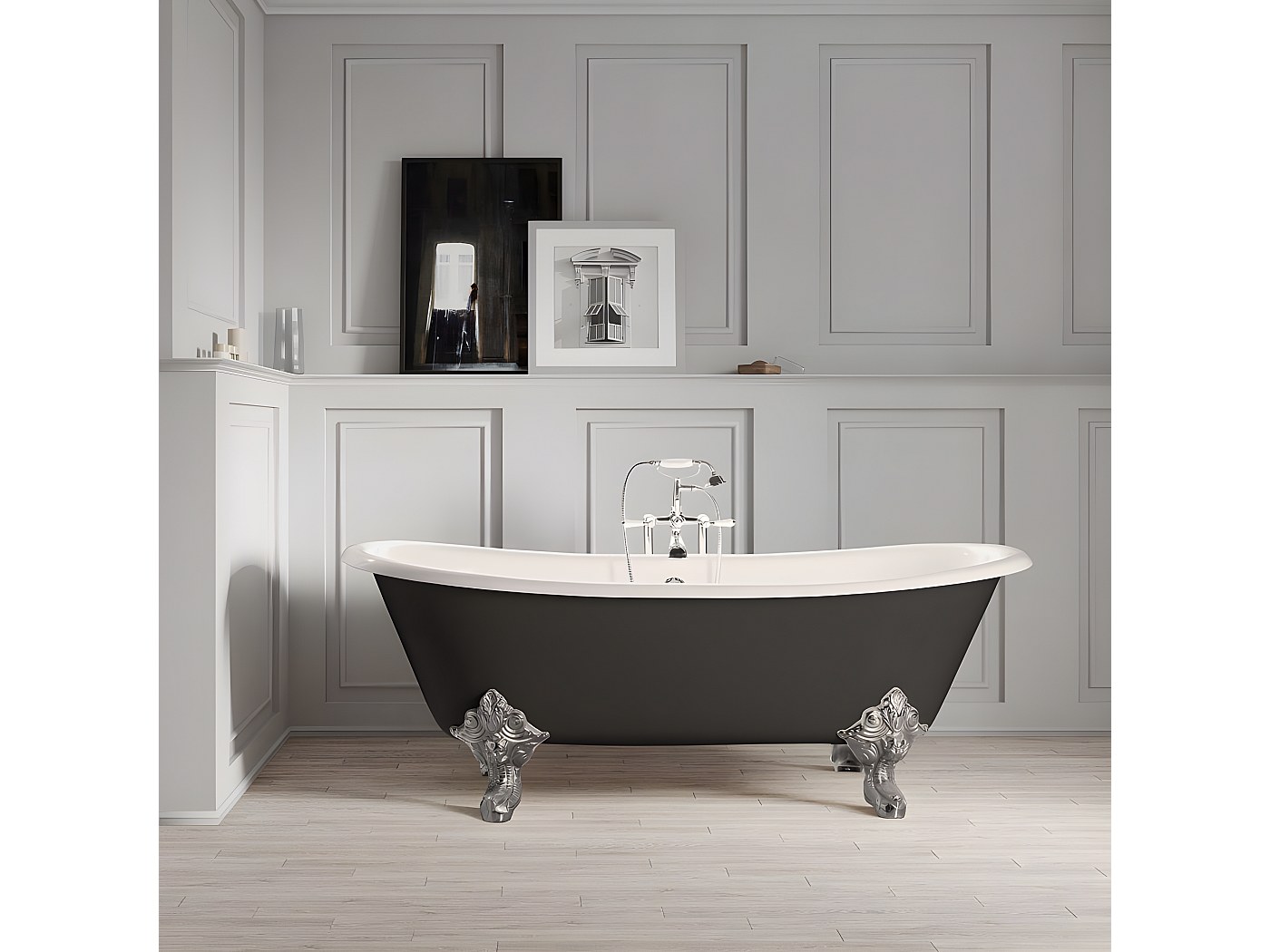 Baignoire ancienne rétro en fonte BRADFORD Noire 180 cm Pieds chromés