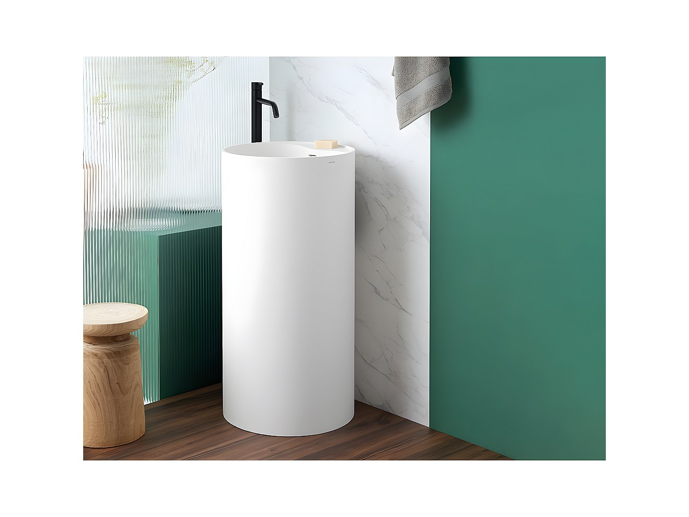 Lavabo colonne design VISTABELLA Ø45 cm en solid surface