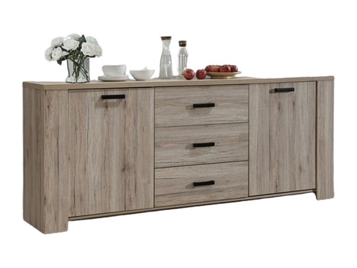 Buffet collection VERMONT, 2 portes et 3 tiroirs. Effet bois.