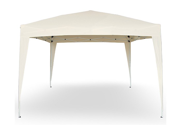 Gazebo pliable Eden 3m x 3m en fer peint blanc avec toile beige