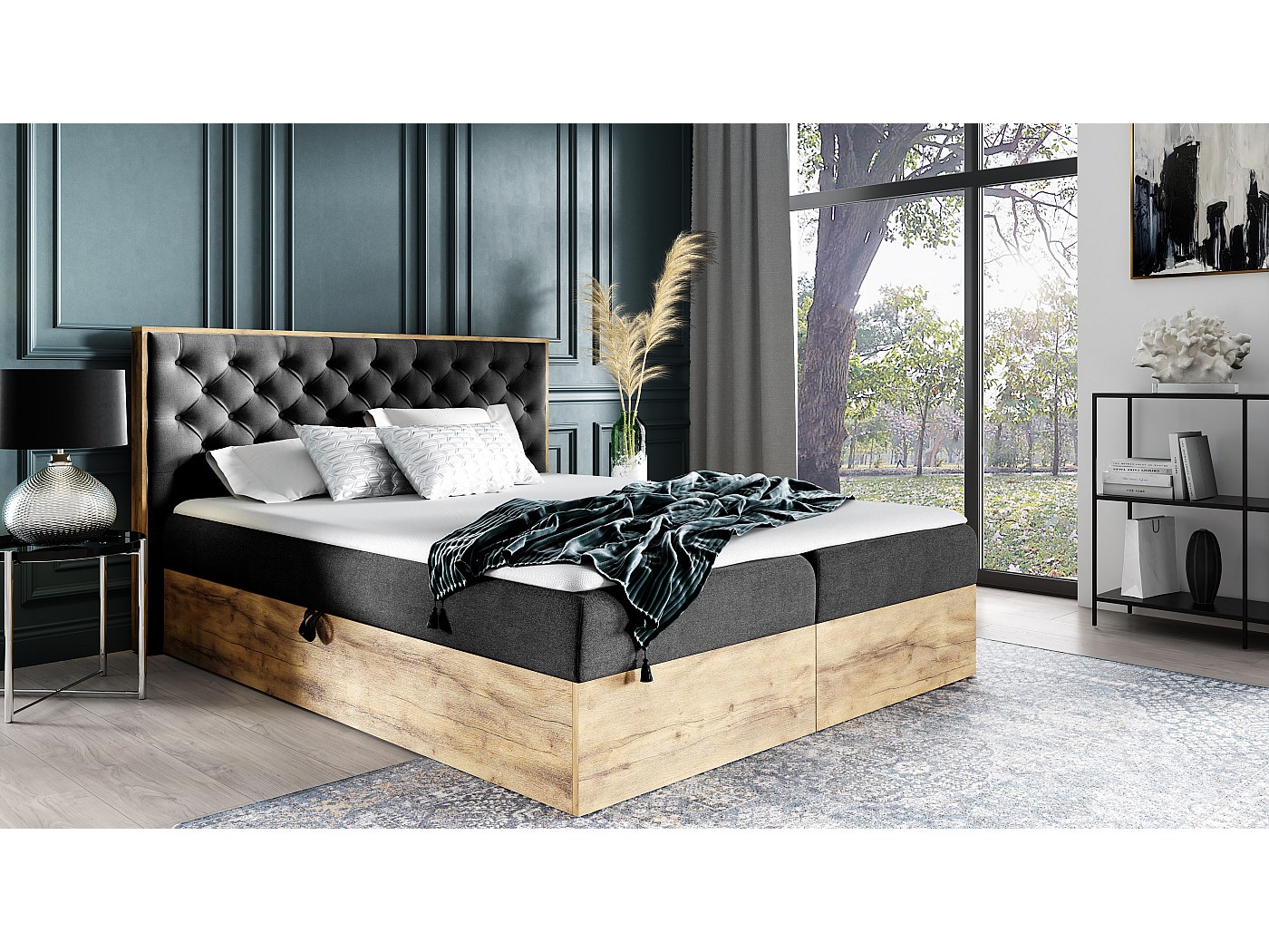 AX LIVING Boxspringbett 140x200 mit Bettkasten Clavio in Schwarz