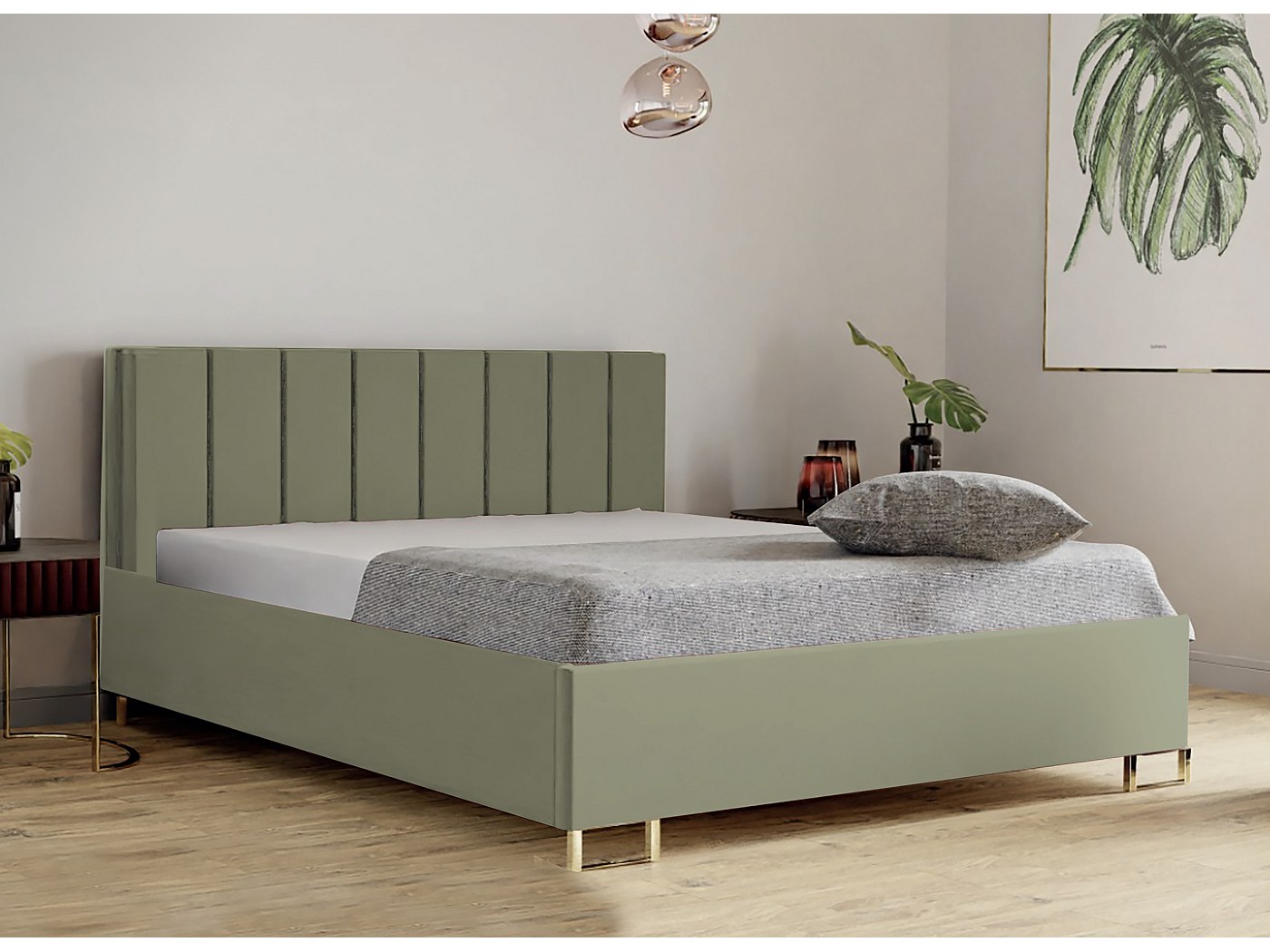 Letto imbottito MALIBU, testiera, rivestimento MONOLITH, box ...