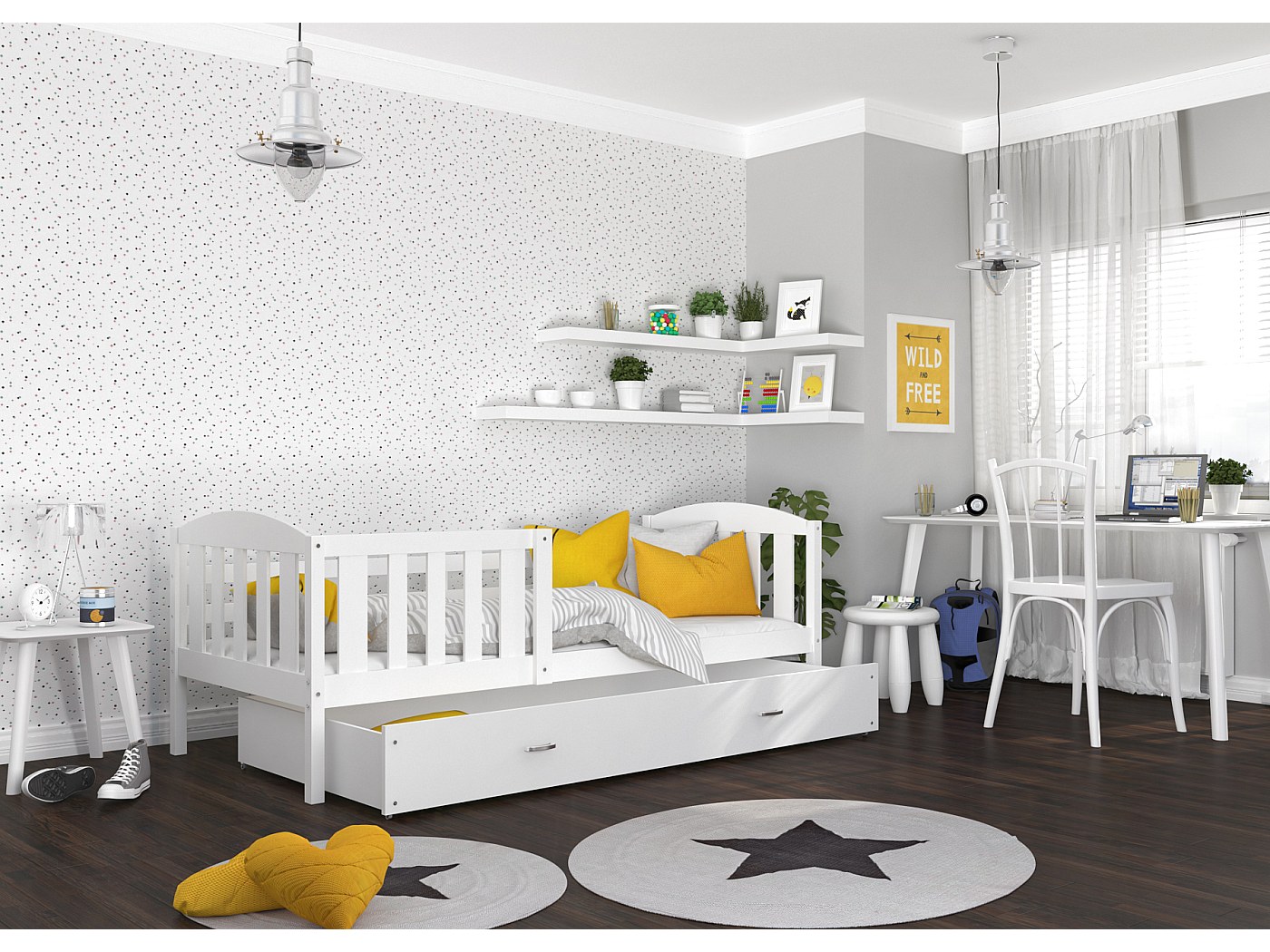 KINDERBETT mit Bettkasten Jacob 200x90 cm, weißer Korpus / weiße Schubladen