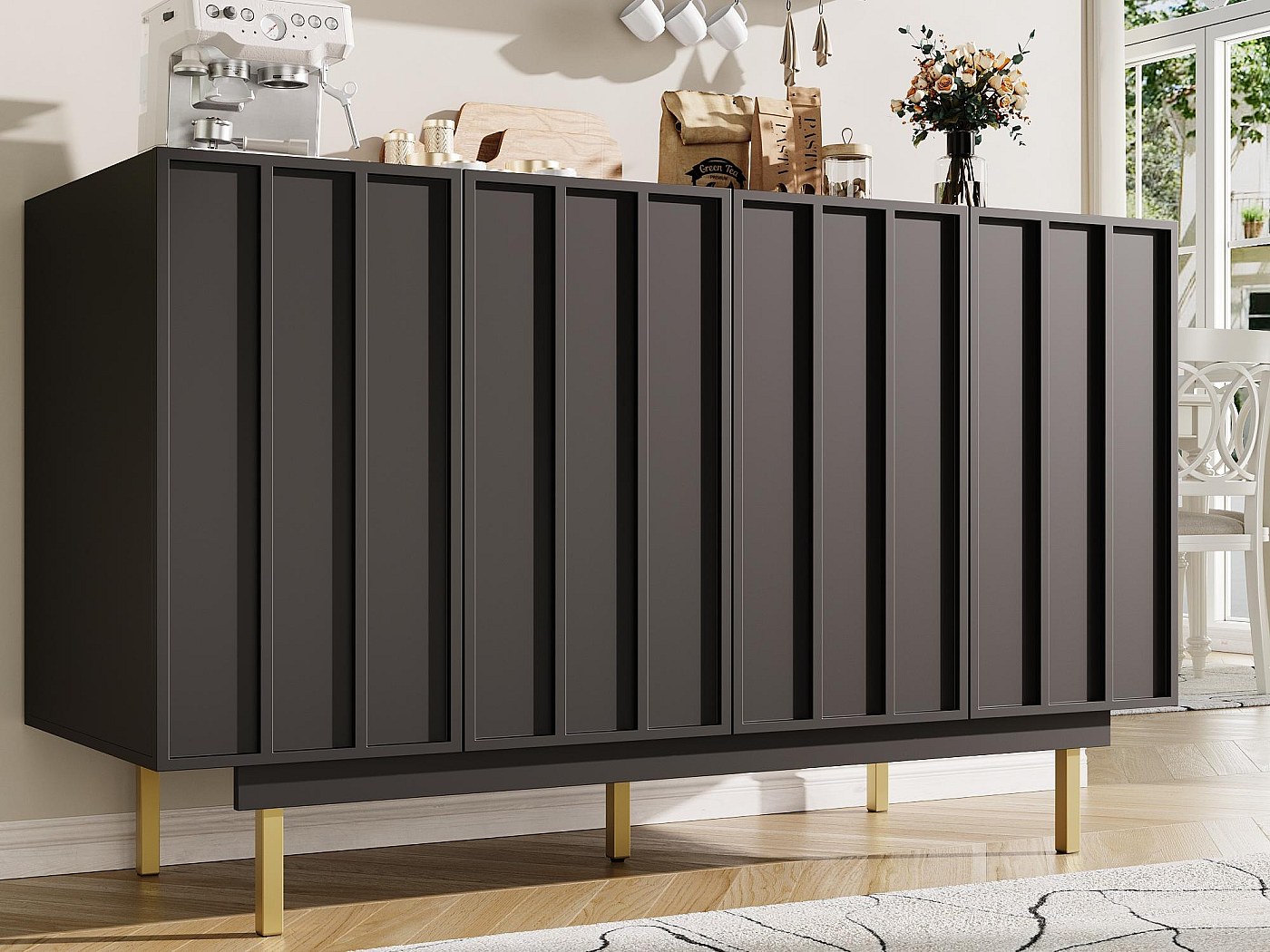 Buffet moderno 140x38,5x82,5 cm - 4 ante - MDF - Nero