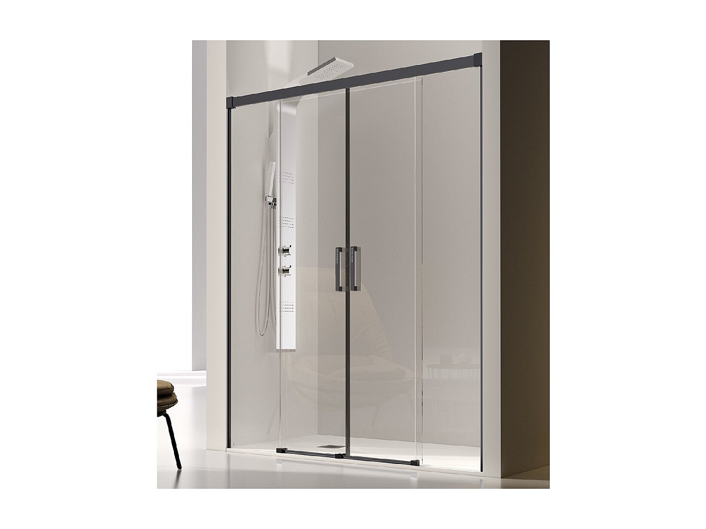 Paroi de douche 2 verres fixes + 2 portes coulissantes GLASÉ profil ...