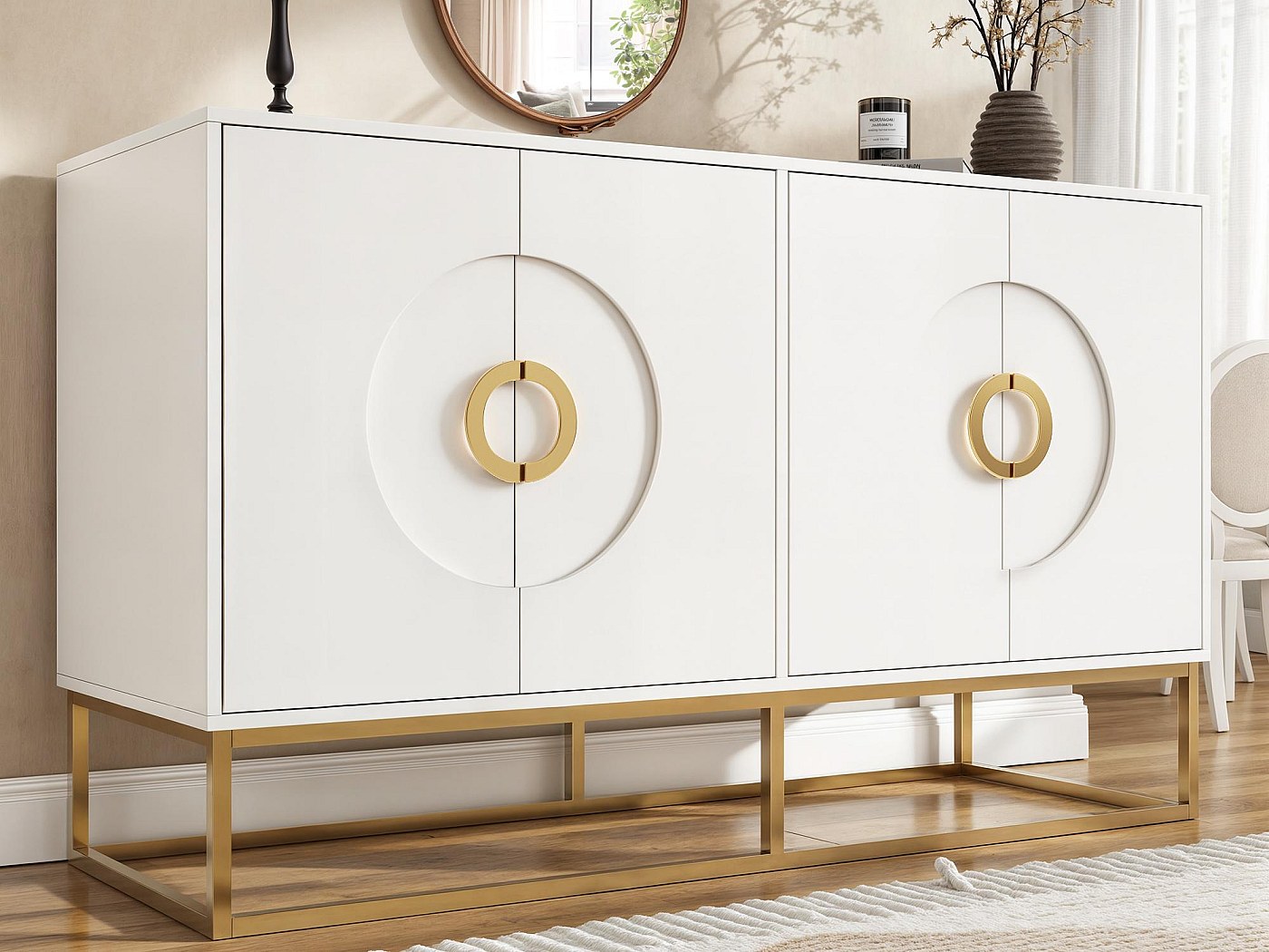 Buffet moderno 140x38,5x82,5 cm - 4 ante - Anelli di trazione rotondi ...