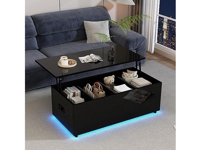 Table basse avec éclairage LED et espace de rangement moderne noire ...