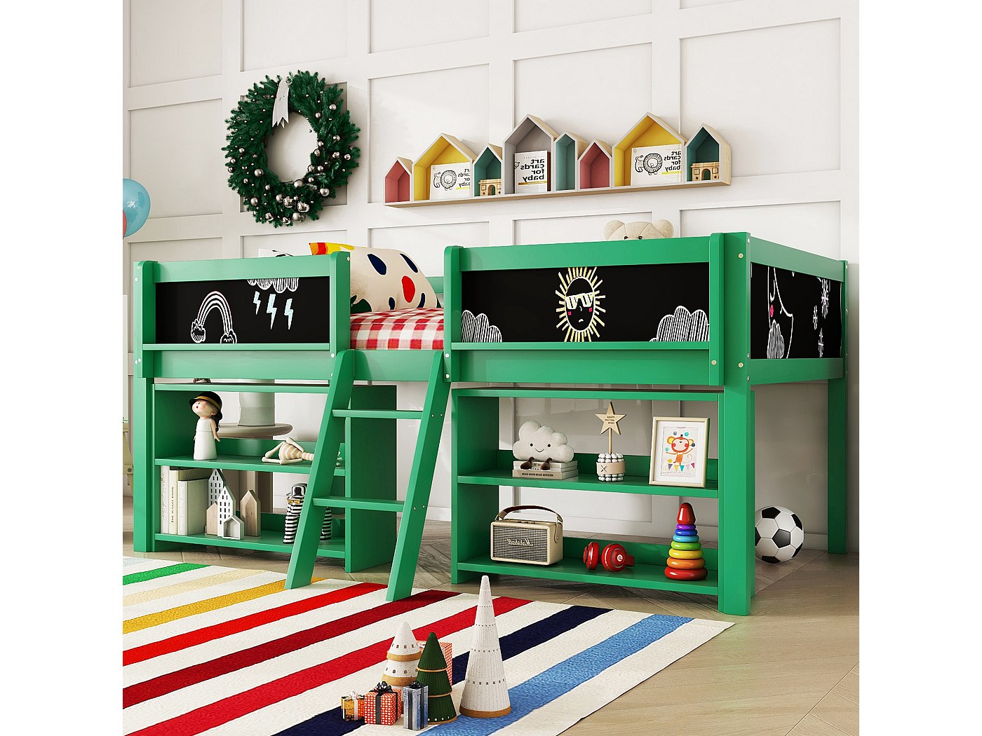 Halfhoogslaper 90x200 cm van groen dennenhout - kinderbed met meerdere ...