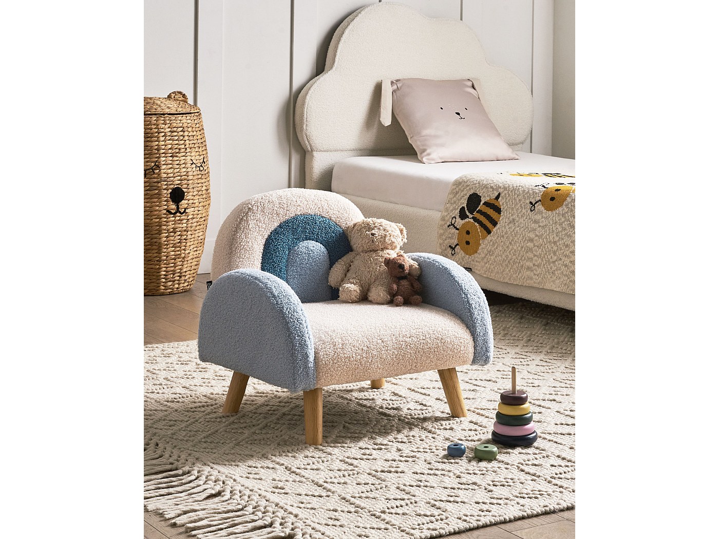 Fauteuil enfants en bouclé bleu OMBO
