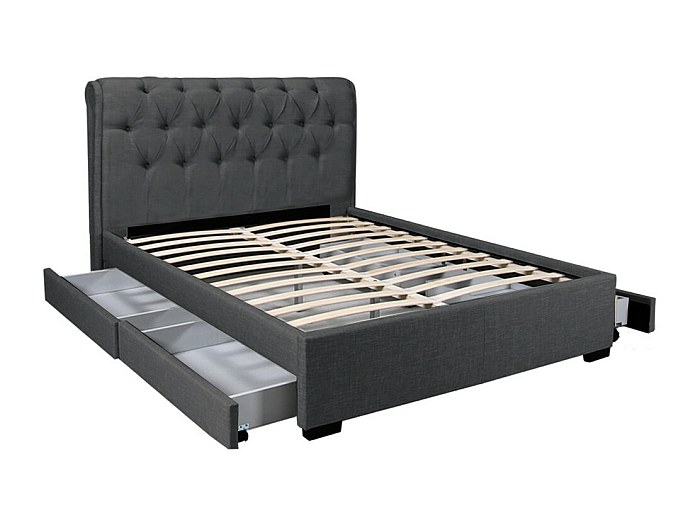 Lit 2 places 140x190cm CHALIN Gris foncé avec tête de lit inclus ...