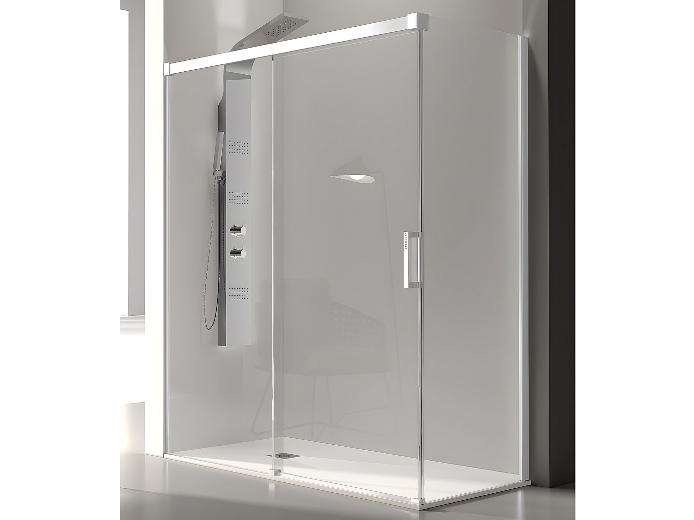 Frontal de ducha + Puerta corredera GLASÉ perfil blanco 150 cm Pared ...