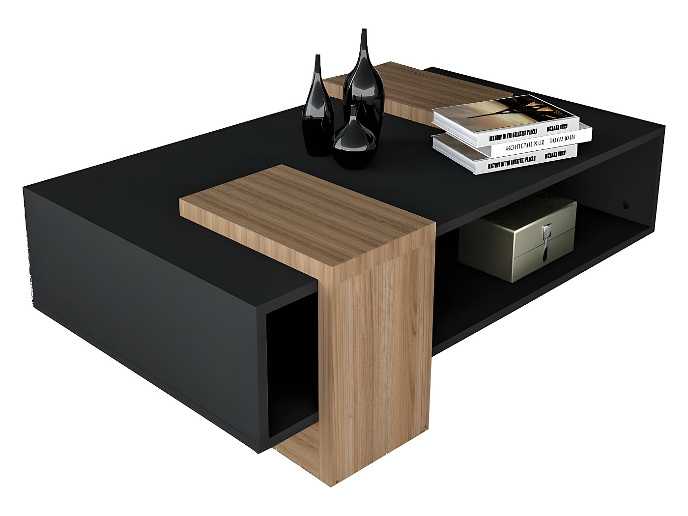 Table Basse Rectangle Noire et Chêne