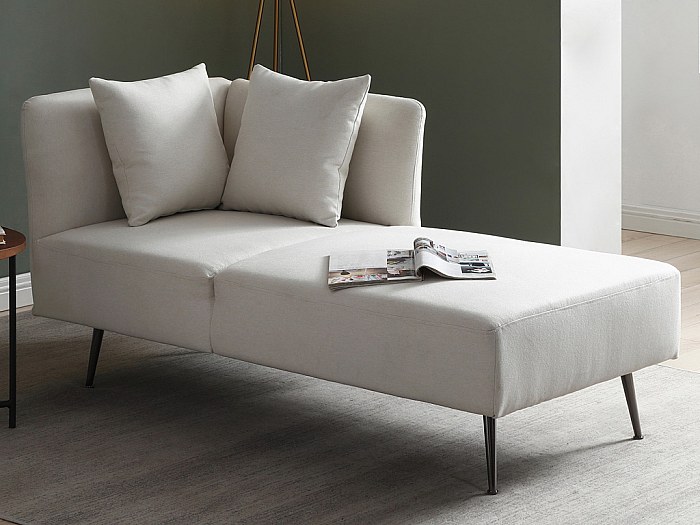 Méridienne droite en tissu crème avec piètement en métal noir NAPASA