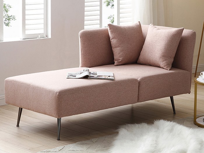 Méridienne gauche en tissu rose avec piètement en métal noir NAPASA