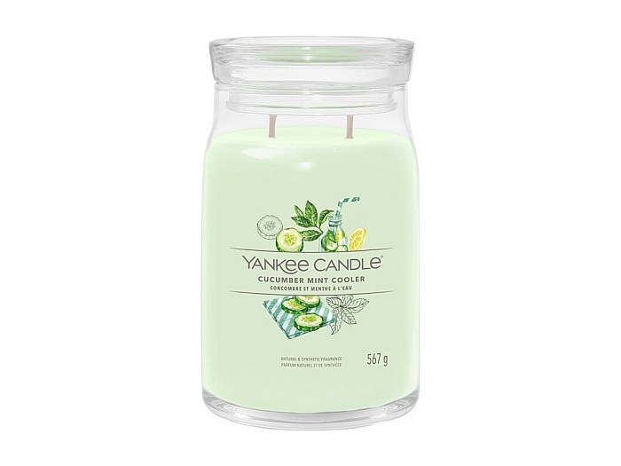 Vela perfumada em frasco grande, Cucumber Mint, verde 567 gr, Signature