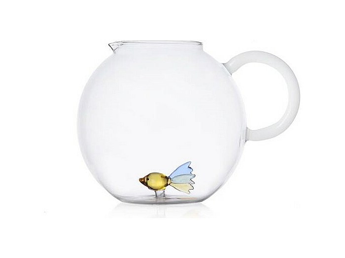 Brocca in vetro borosilicato, Pesce, azzurro/giallo 1500 ml, Animal Farm