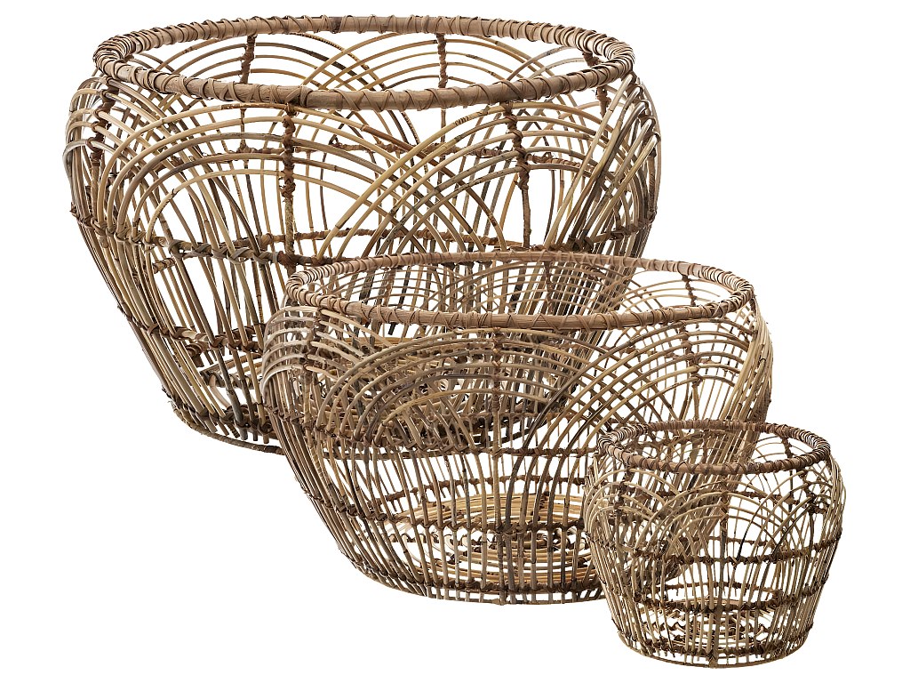 Set de 3 Paniers de rangement Ronds en Rotin