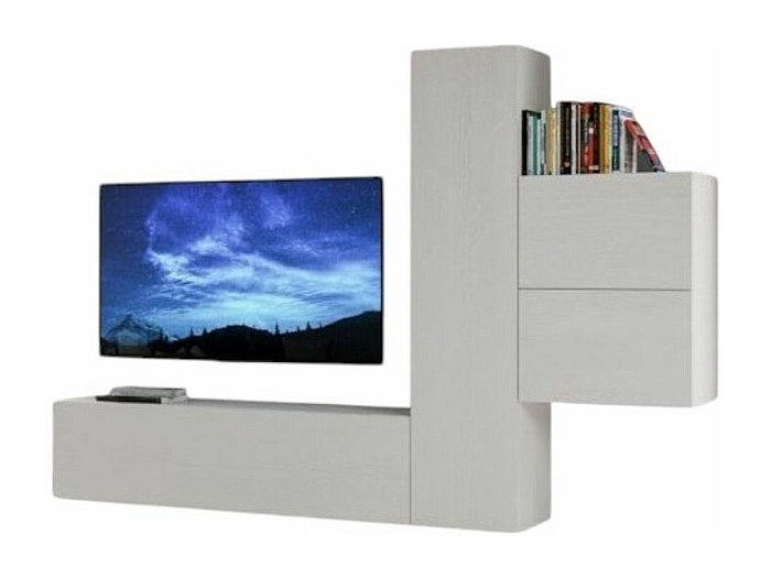 Meuble TV modulable suspendu design blanc Kina L 254cm - 4 pièces