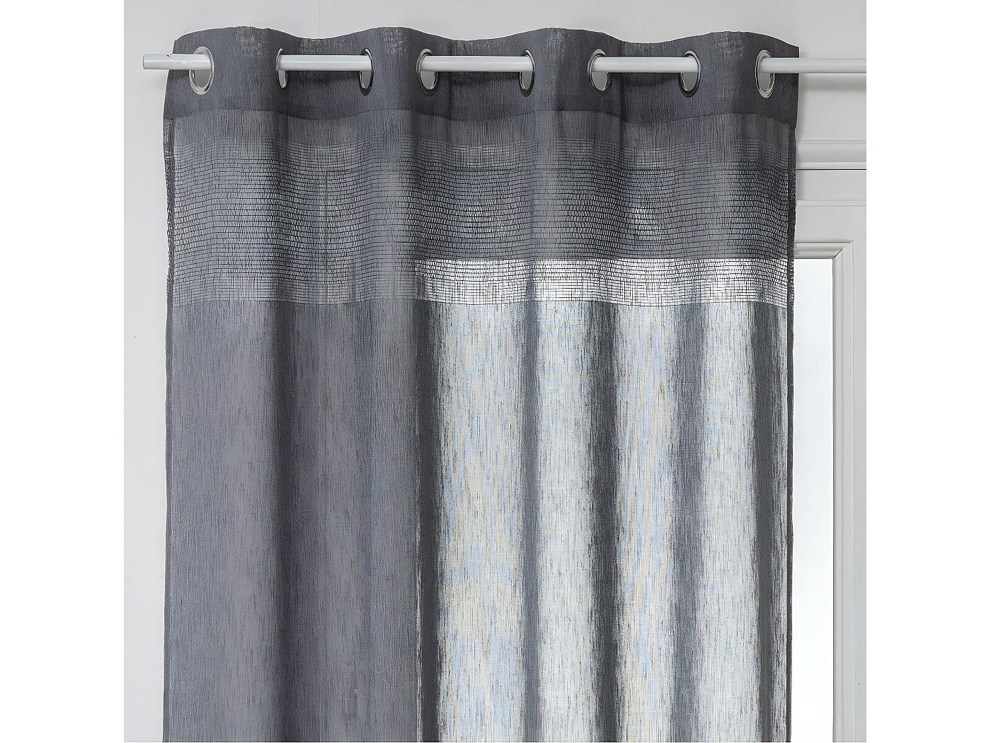 Voilage Gris aspect Lin avec motifs ajourés 140 x 240 cm