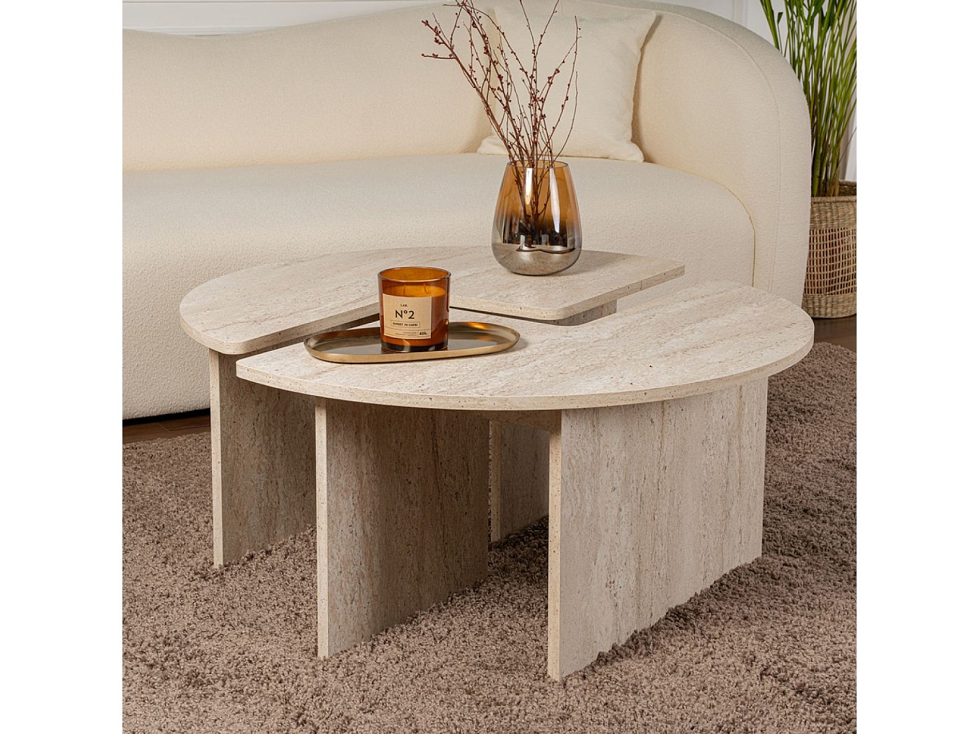 Table basse ronde duo effet travertin 90cm APIX