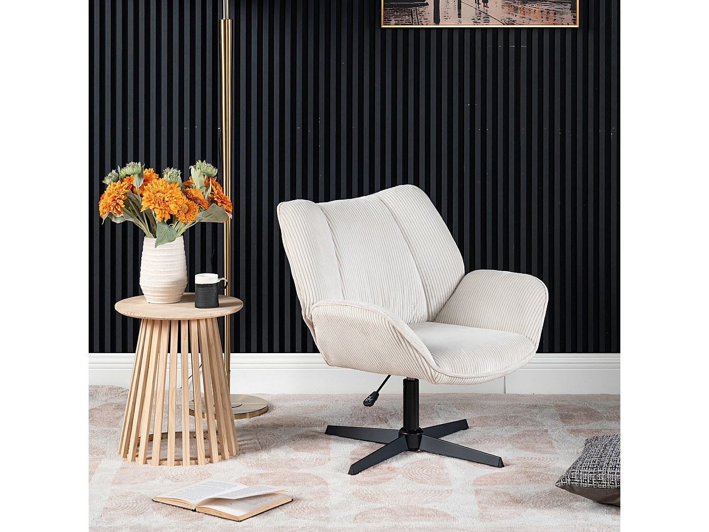 Fauteuil pivotant réglable en hauteur sans accoudoir en velours côtelé ...