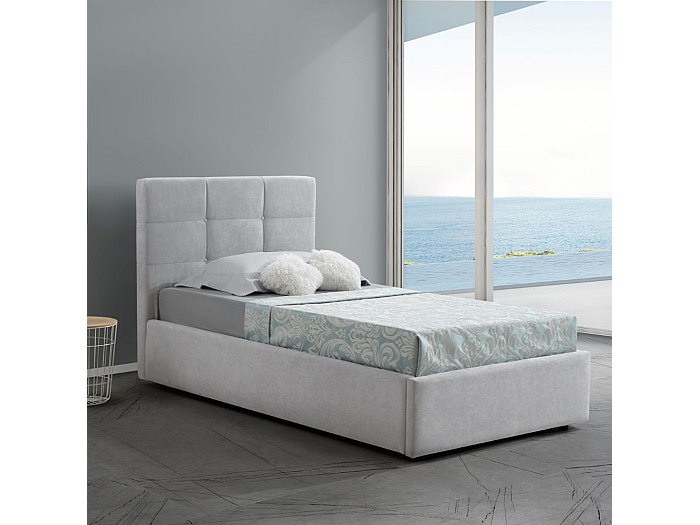 Letto singolo con contenitore Napoli tessuto colore grigio