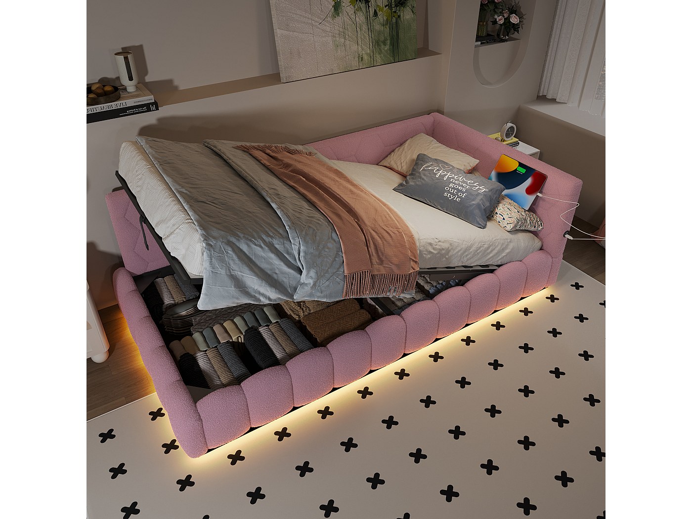 Letto contenitore per bambini 90x200 cm con LED e USB Tipo-C, divano ...