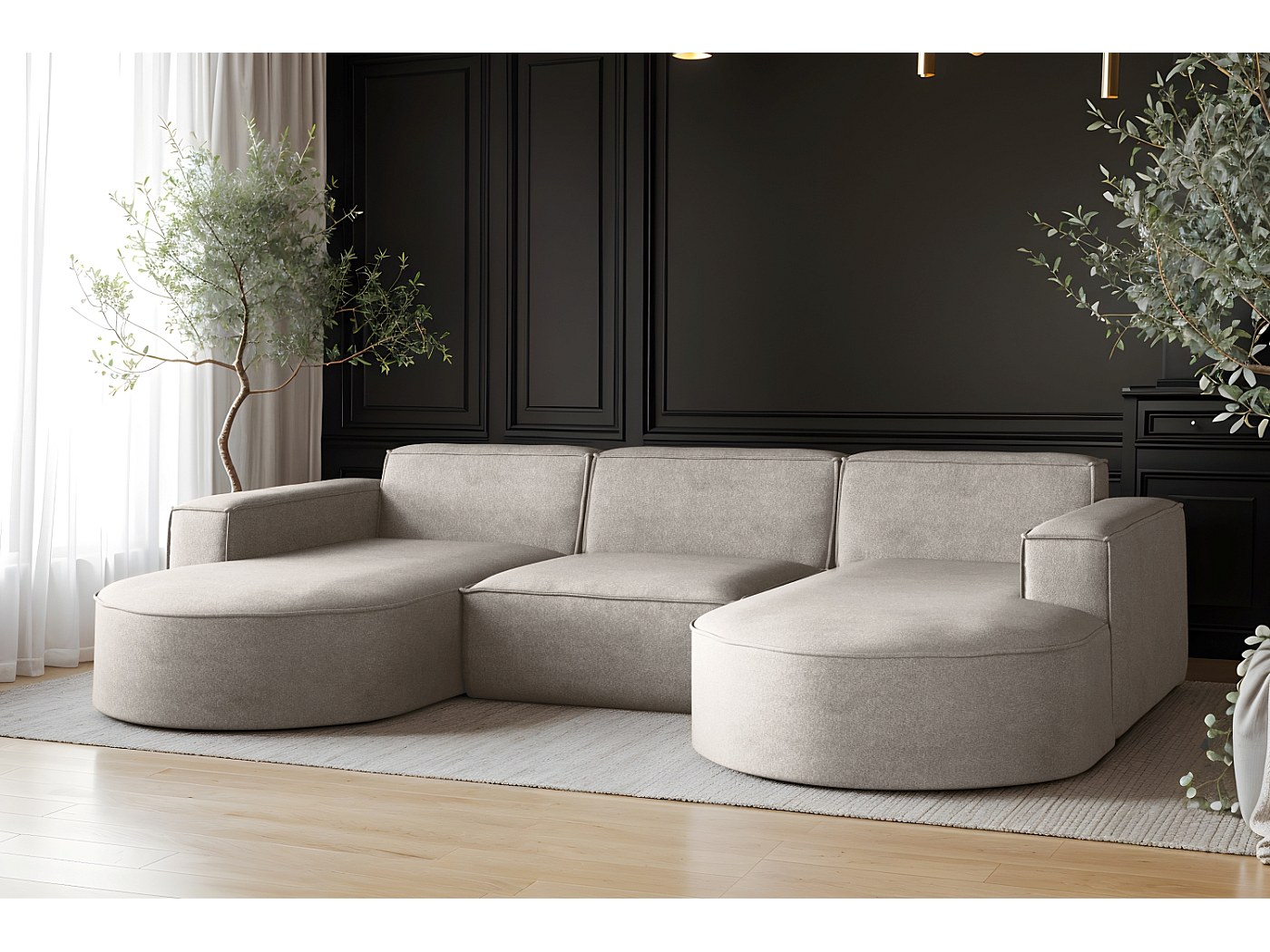 Hoekbank Modena U-vorm, bank elegant en modern stof Salvador Beige