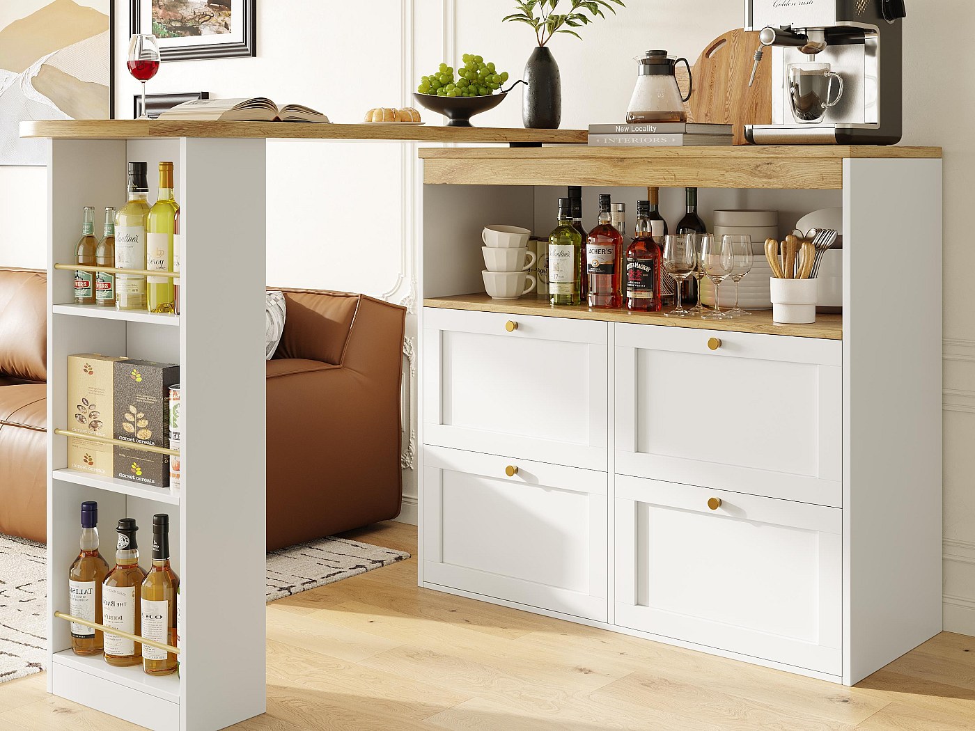 Buffet，Meuble de bar pivotant et escamotable - 4 tiroirs et 4 ...