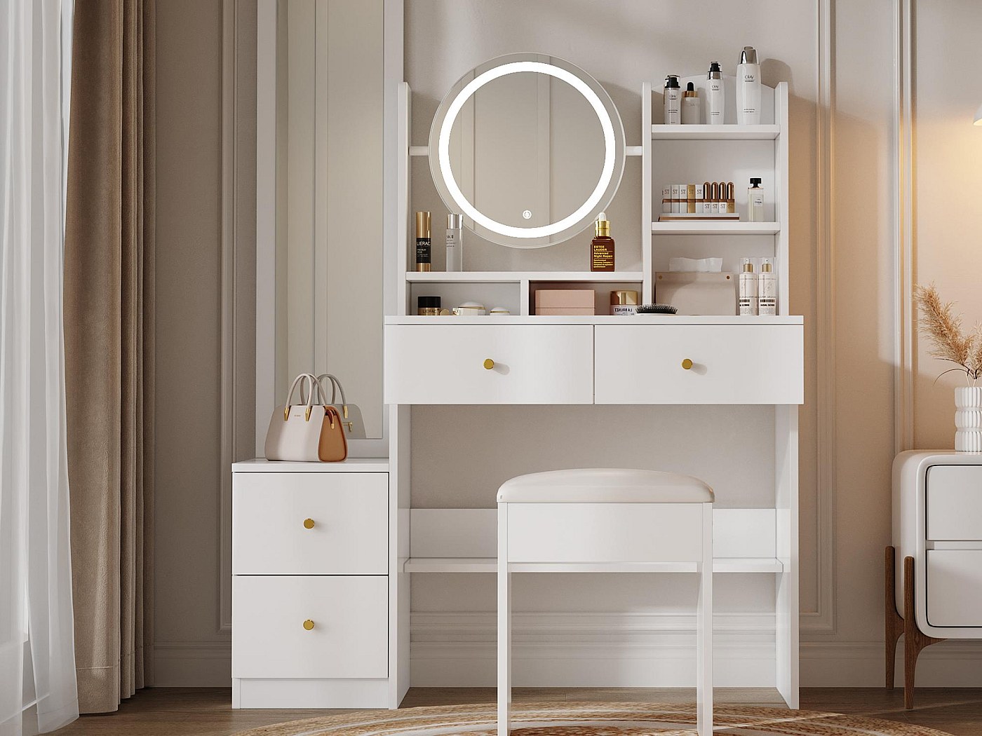 Coiffeuse avec miroir - avec tabouret - avec éclairage LED - avec ...