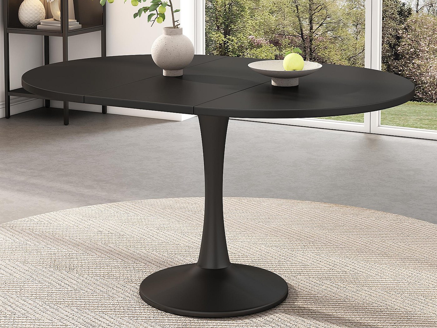 Table à manger ovale escamotable - 100/140 x 100 x 75 cm - MDF - Noir