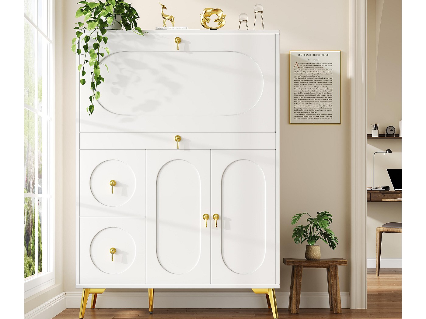 Buffet alto moderno - 3 portas e 2 gavetas - em MDF - branco