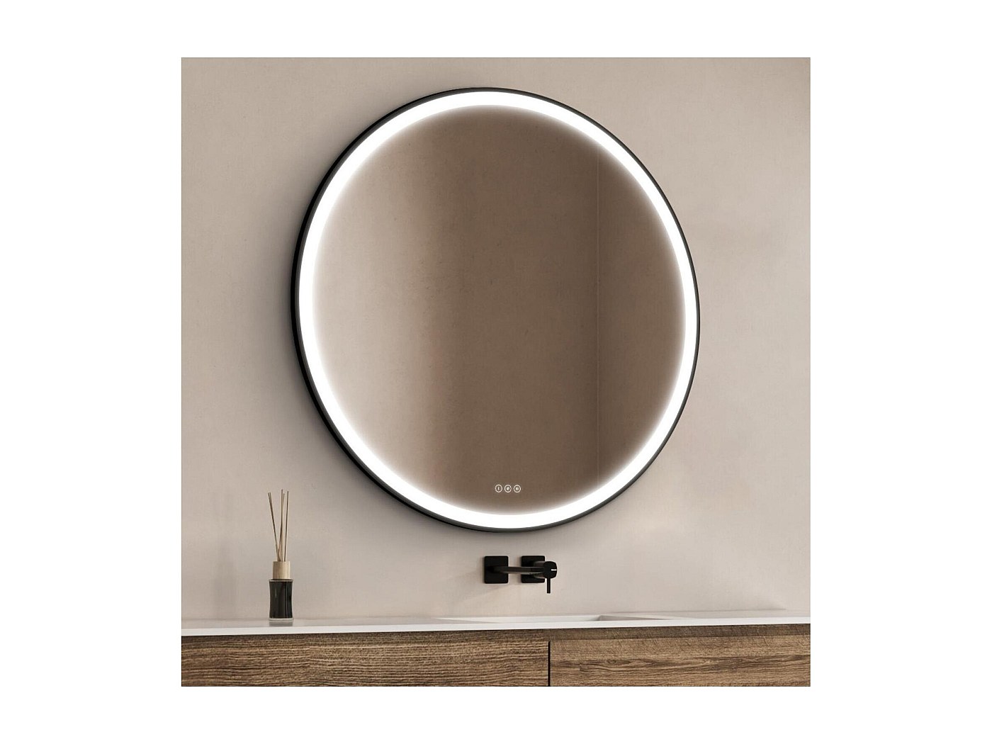 Espejo LED redondo D60/120cm con marco de aluminio negro AUREYA