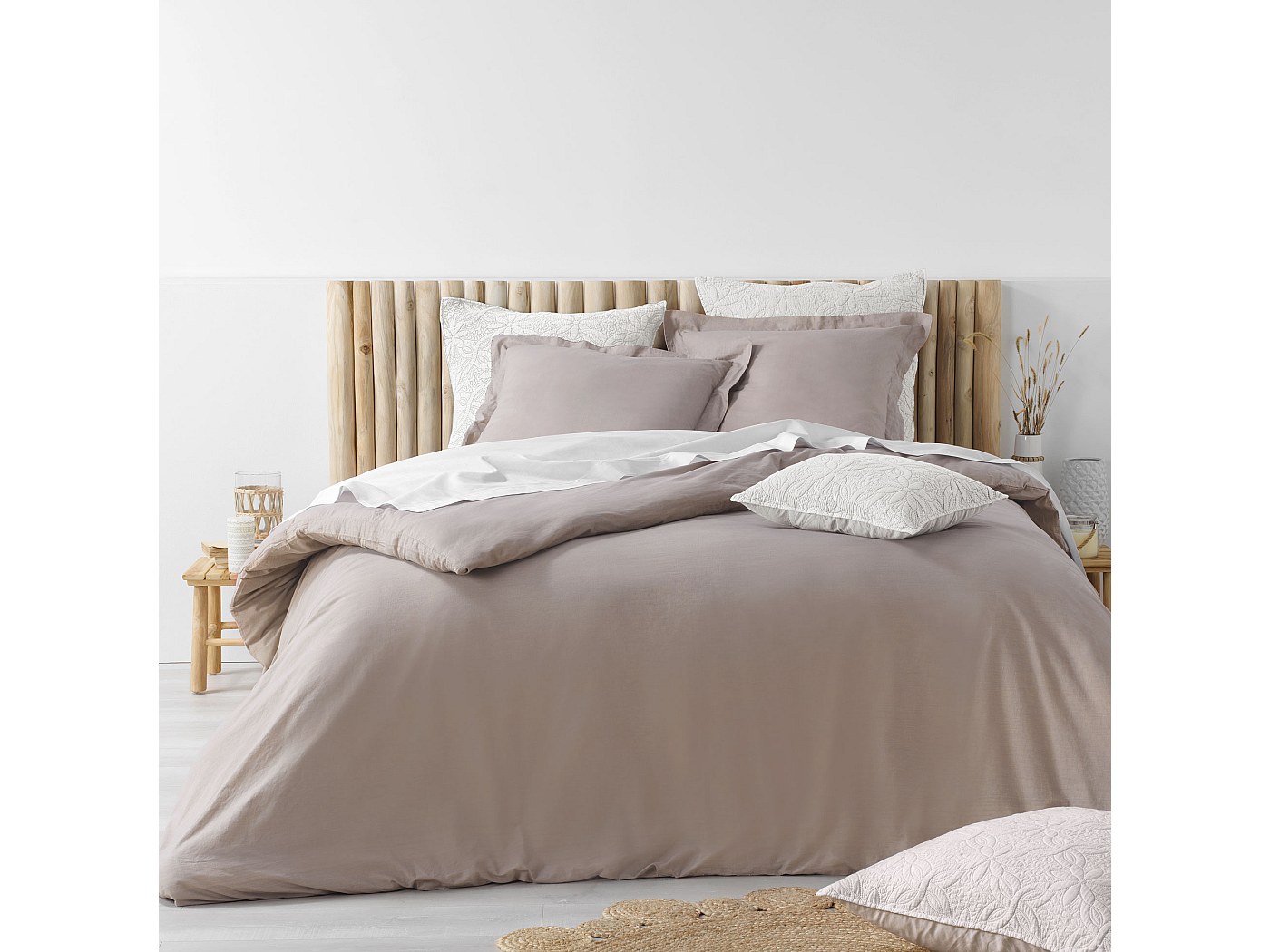 Parure Housse de couette Coton lavé Stonnalias taupe 240x220cm