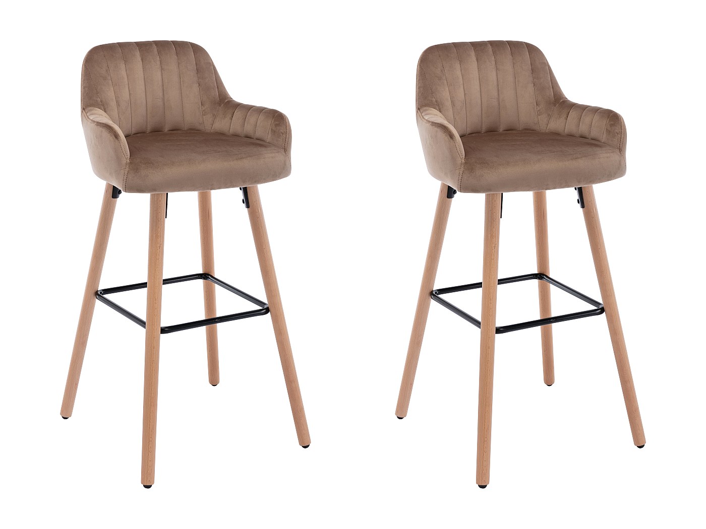 Barhocker 2er-Set - Samt & Buche - Beige - ELEANA jetzt günstig und ...