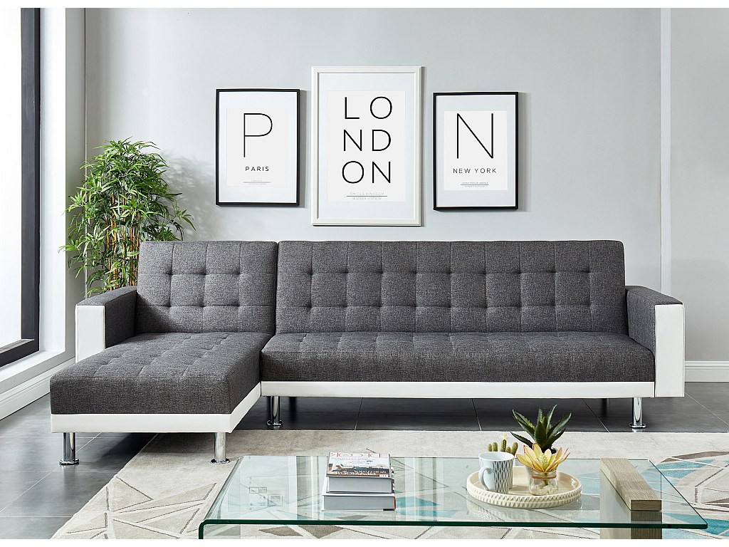Canapé LUXURY XL convertible et réversible PU blanc tissu gris