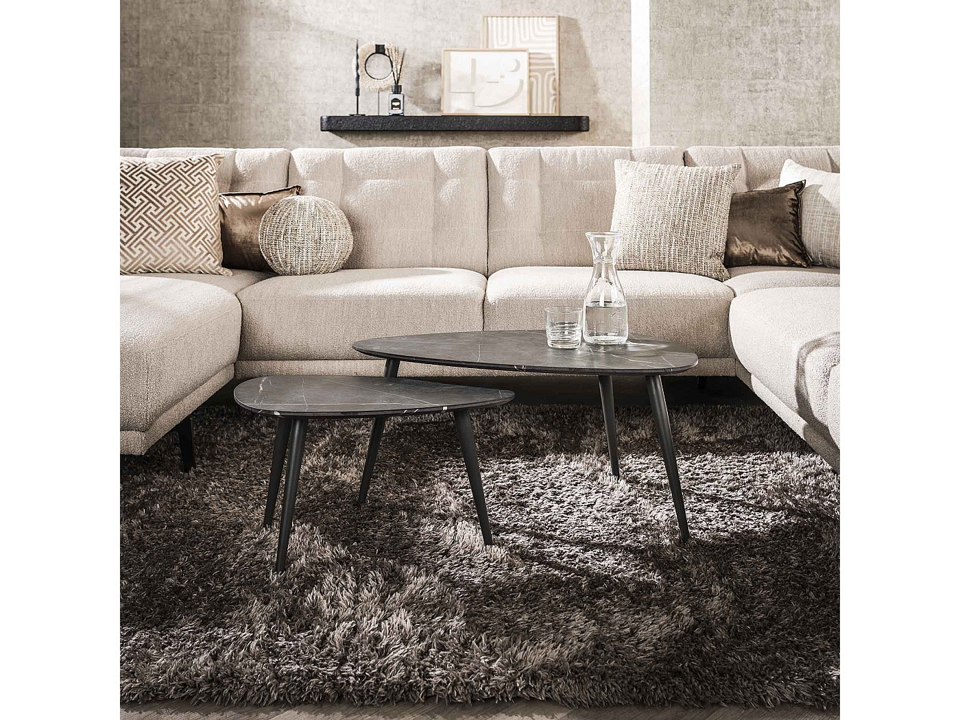 Ensemble de 2 tables basses en forme de poire, organiques, 3D, noir et ...