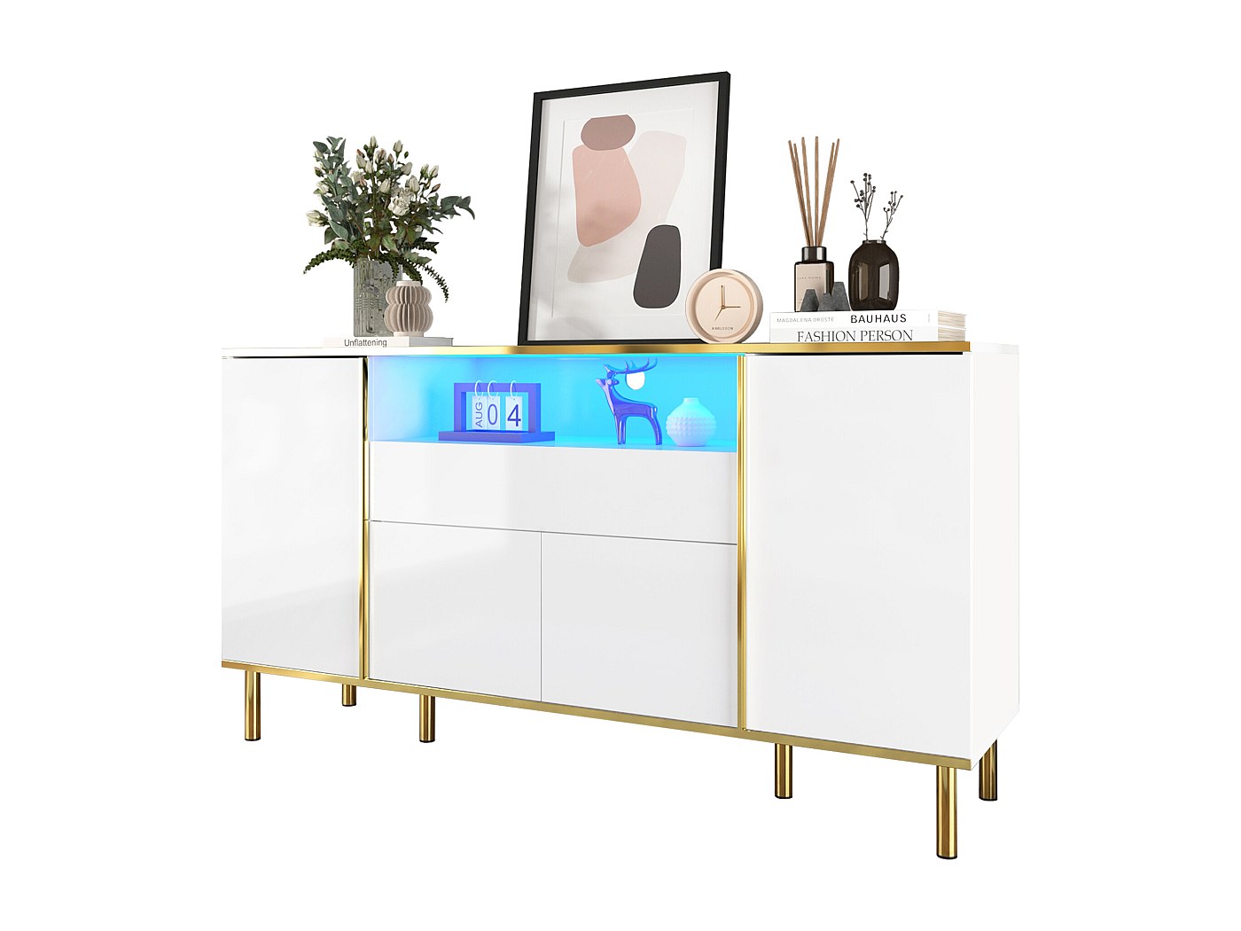 Buffet bas brillant - 150 x 40 x 80 cm - avec 1 tiroir + 4 portes ...