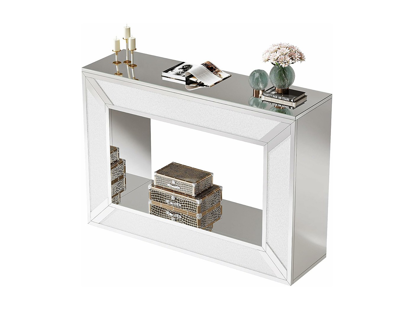 Table console 120x30x85 cm, moderne, miroir avec espace de rangement ...